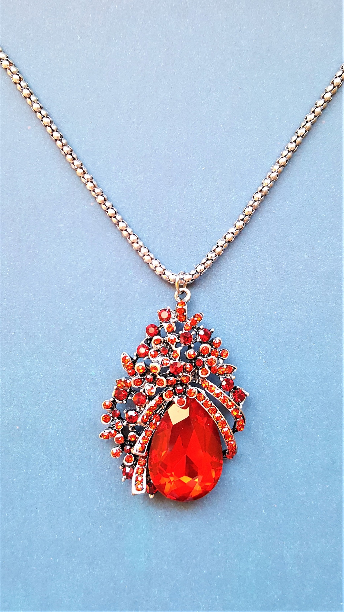Brilliant Red Vintage Rhinestone With Modern Style Chain - Etsy