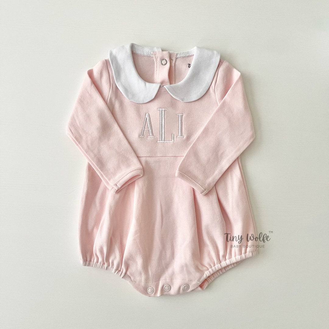 Pink Bubble Romper With Collar, Baby Girl Coming Home Outfit, Long ...