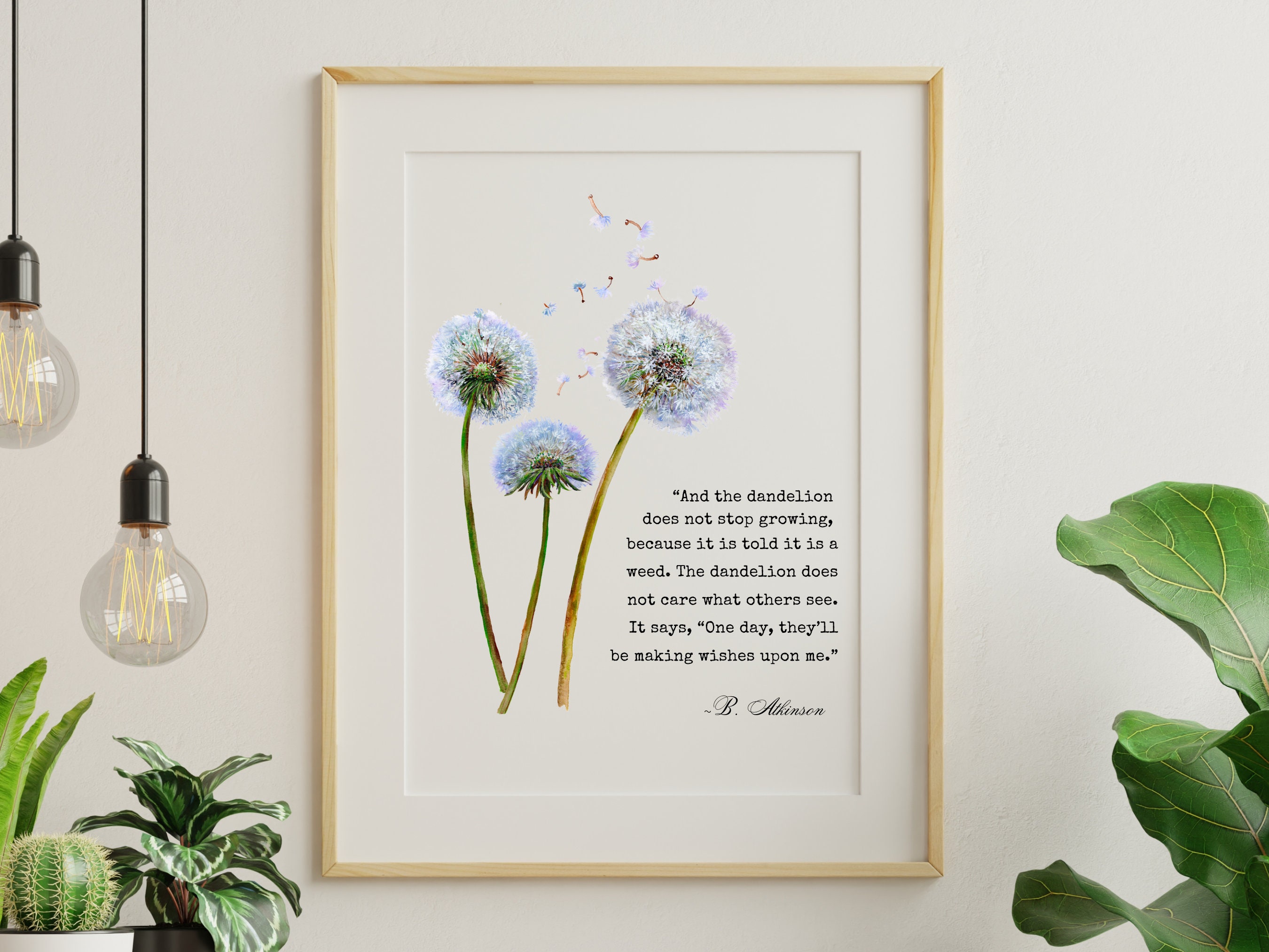Dandelion Wish Quote, Printable Dandelion Wall Art, Dandelion Decor ...
