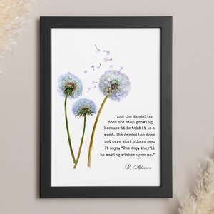 Dandelion Wish Quote, Printable Dandelion Wall Art, Dandelion Decor ...