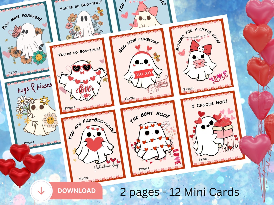 12 Mini Cute Ghost Valentines Card, Ghost Valentine's Day Card, for ...