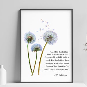 Dandelion Wish Quote, Printable Dandelion Wall Art, Dandelion Decor ...