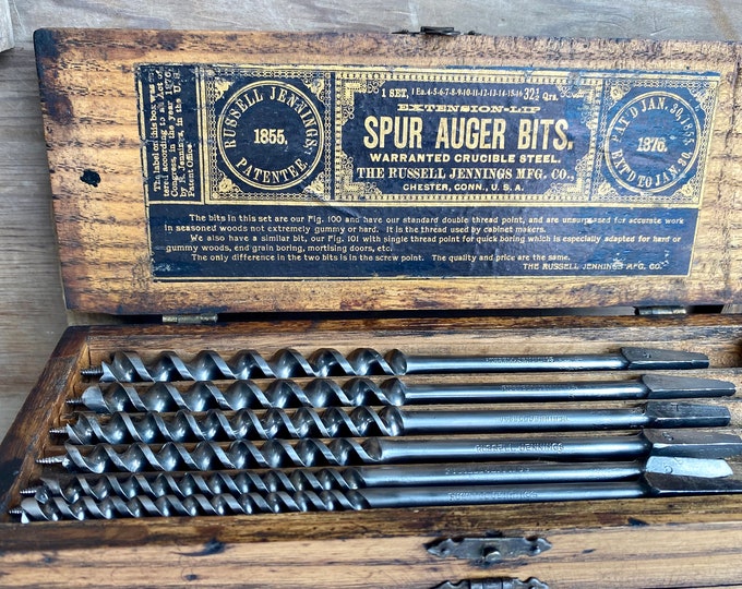 Russell Jennings Auger Bit Set in Original Wooden Box, 1855 and 1876 ...