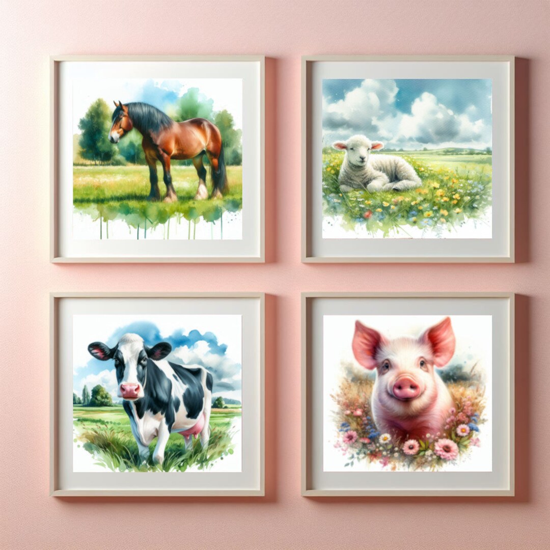 Farm Animal Prints | Set of 5 | Digital Print | Farm Animal Wall Art ...