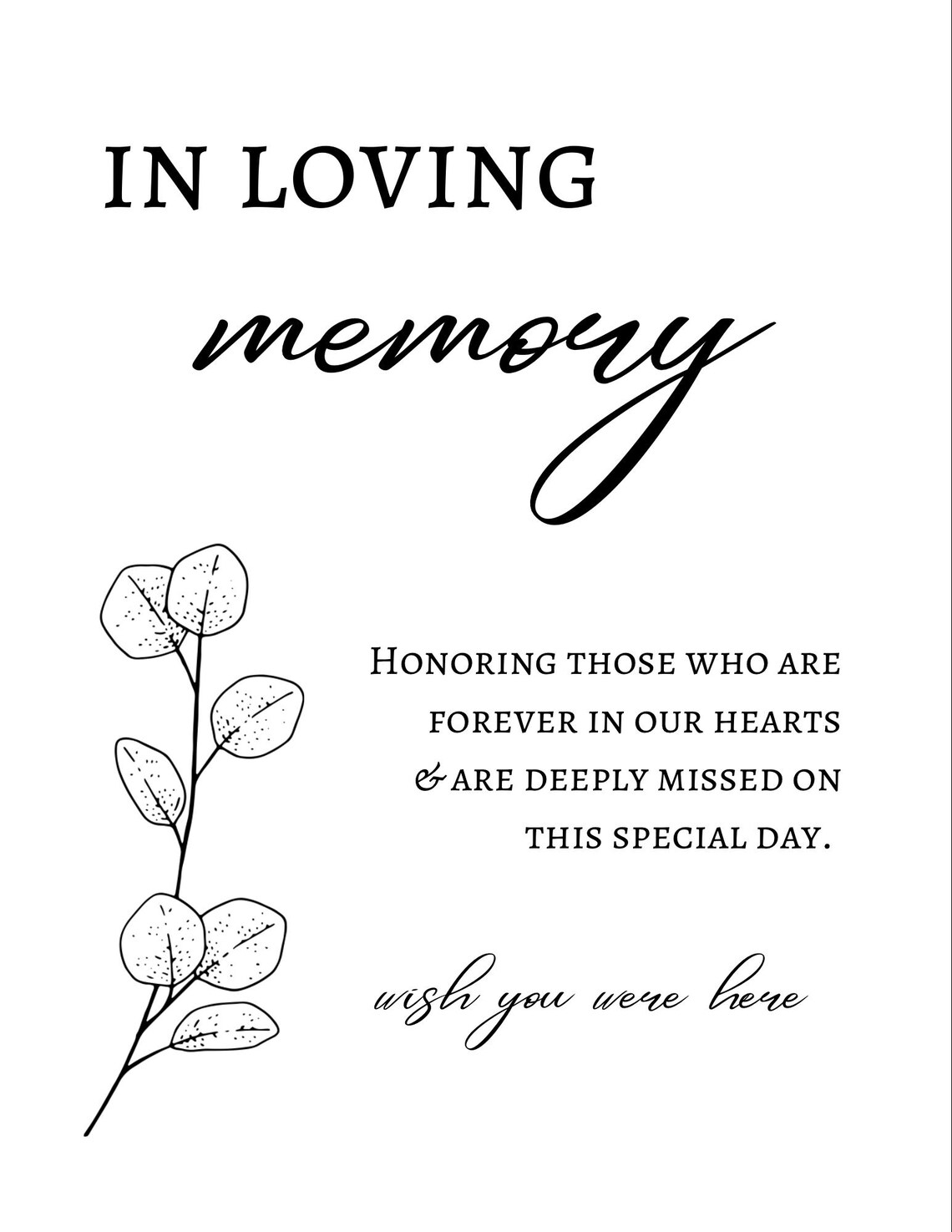 In Loving Memory Sign for Weddings & Events, Digital Print - Etsy Canada