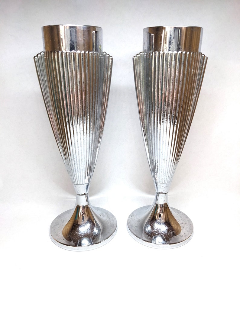 Pair of Art Deco Chrome Bud Vases - Etsy