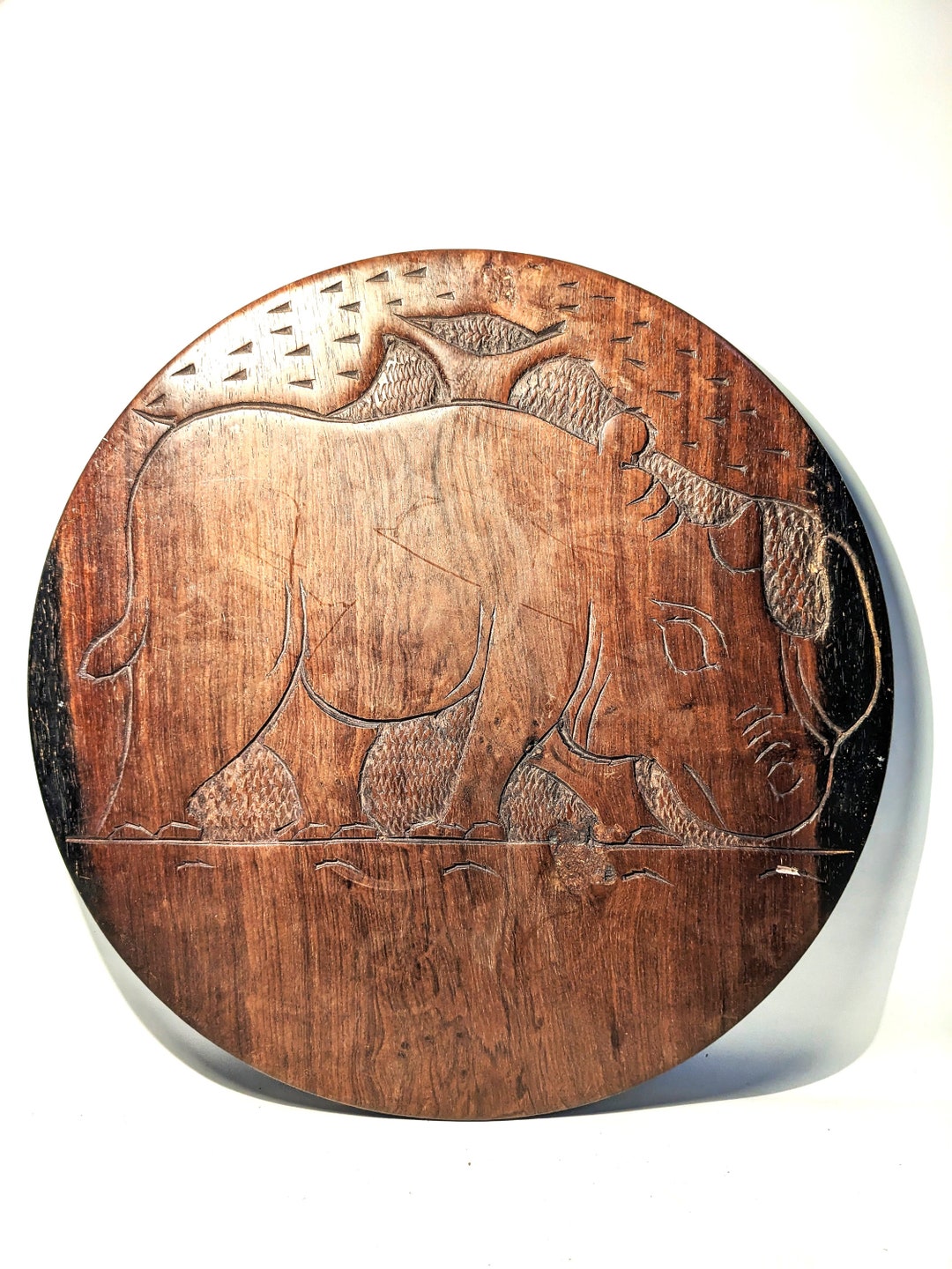 Vintage Tribal Art Hand Carved Circular Trivet Tray - Etsy