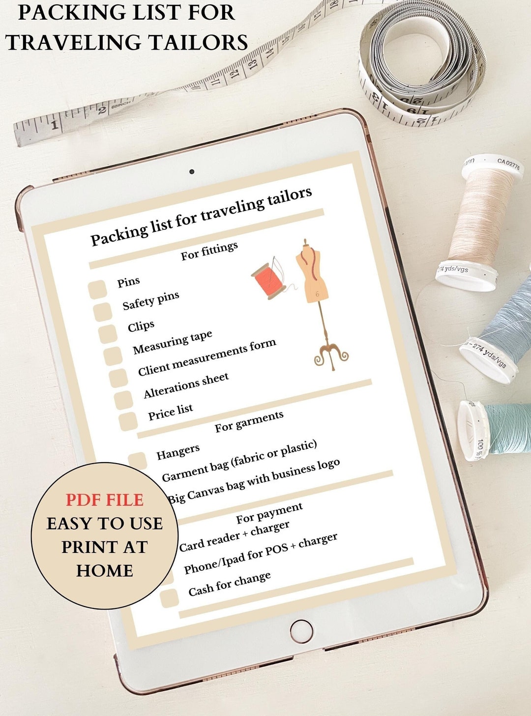 Packing Checklist Sheet Essential Sewing Tools Organizer for Traveling ...
