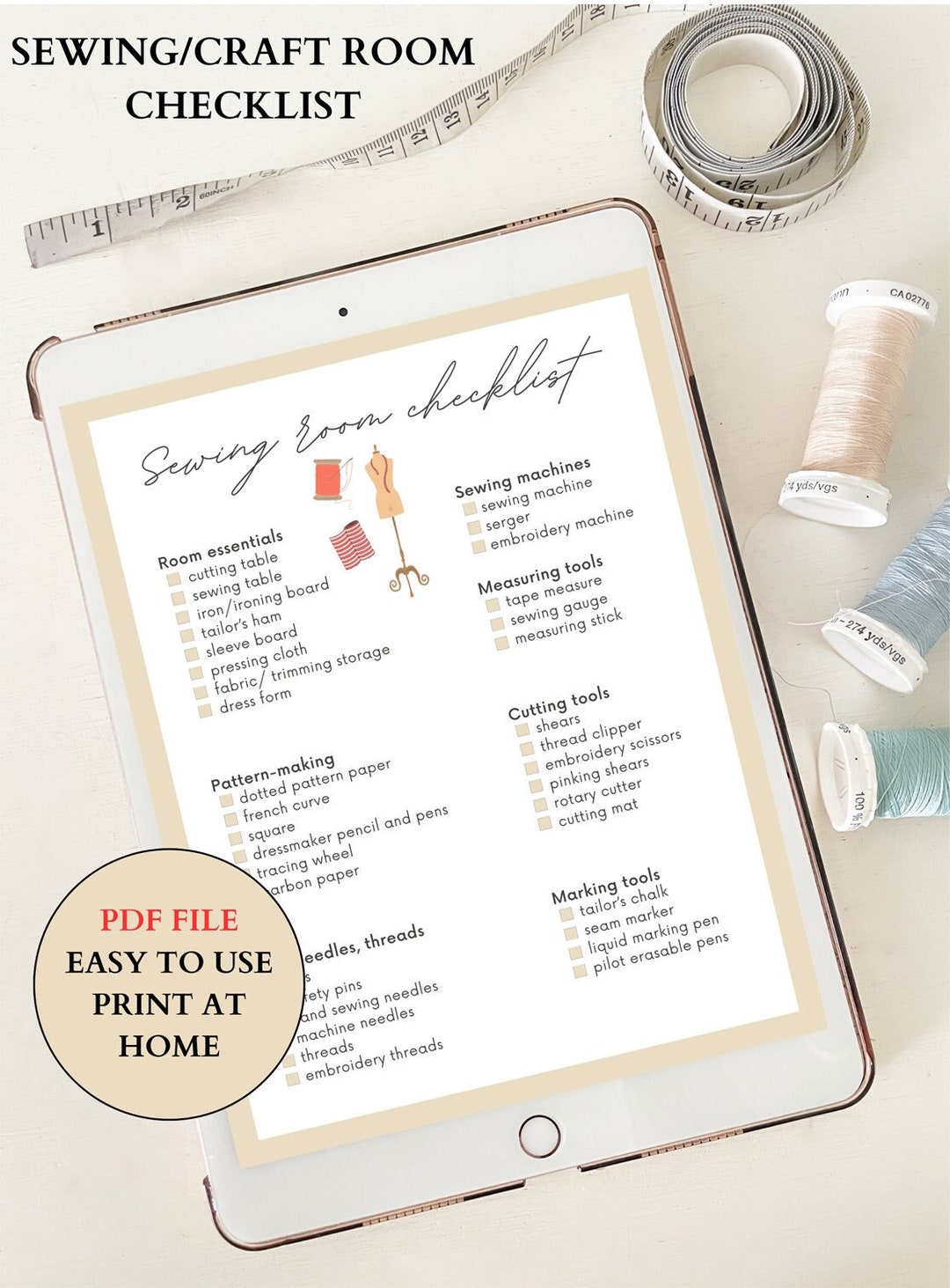 Sewing Craft Room Organization Checklist Essentials Tools Sewing ...