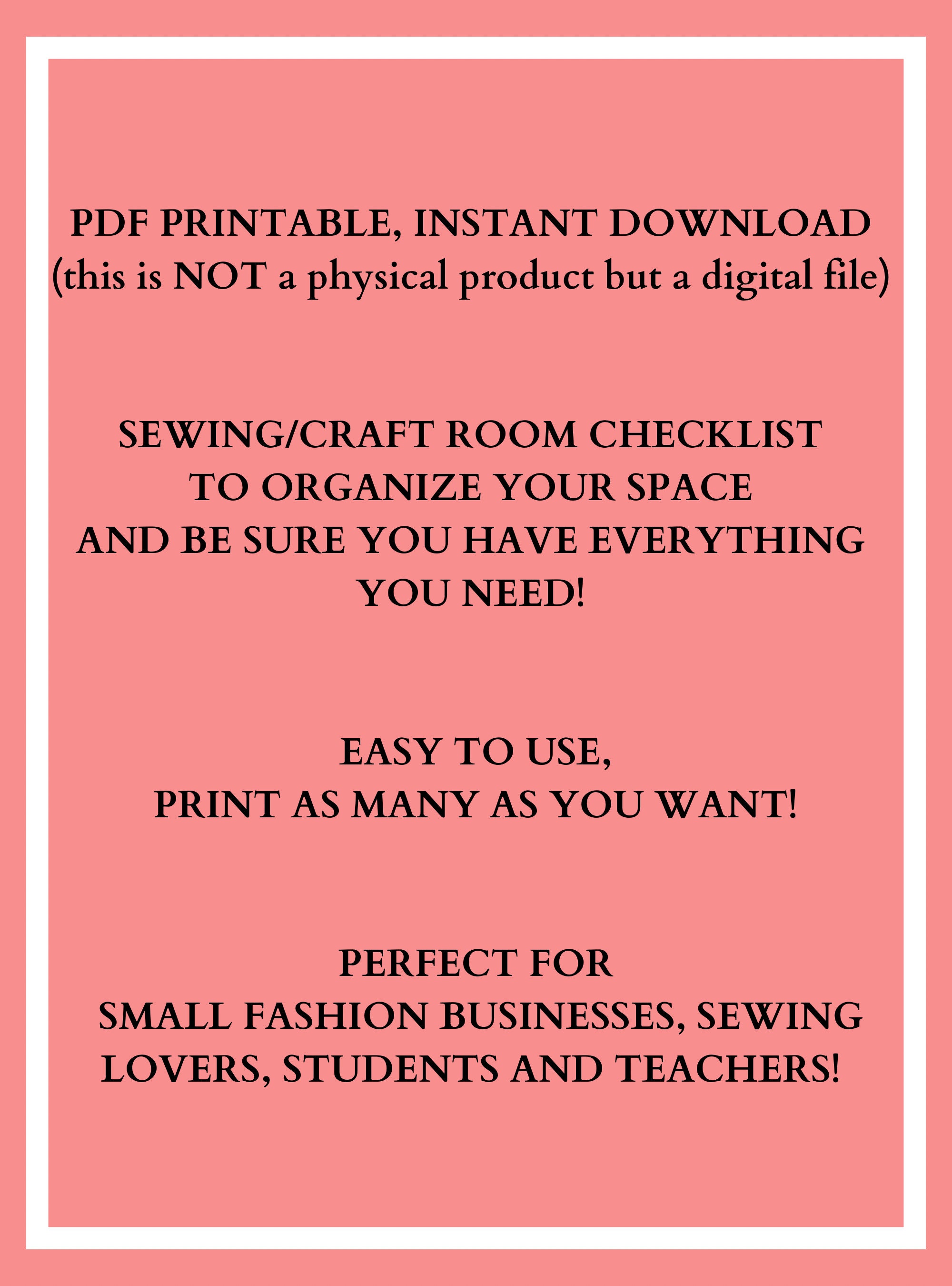 Sewing Craft Room Checklist Essentials Tools Organization - Etsy