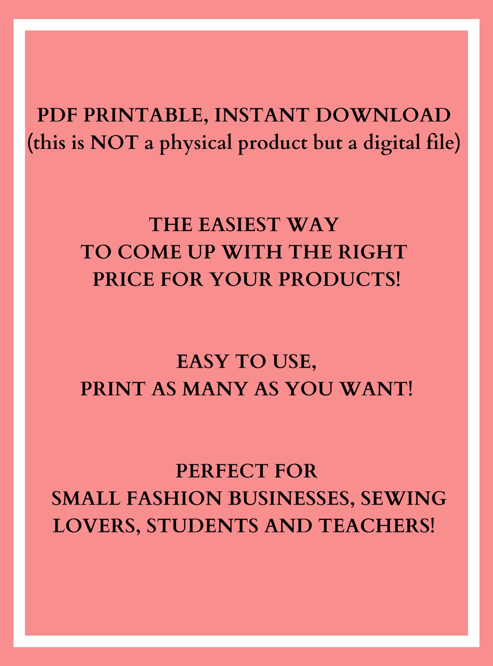 Product Pricing Template Handmade Fashion, Accessories, Printable Sheet ...