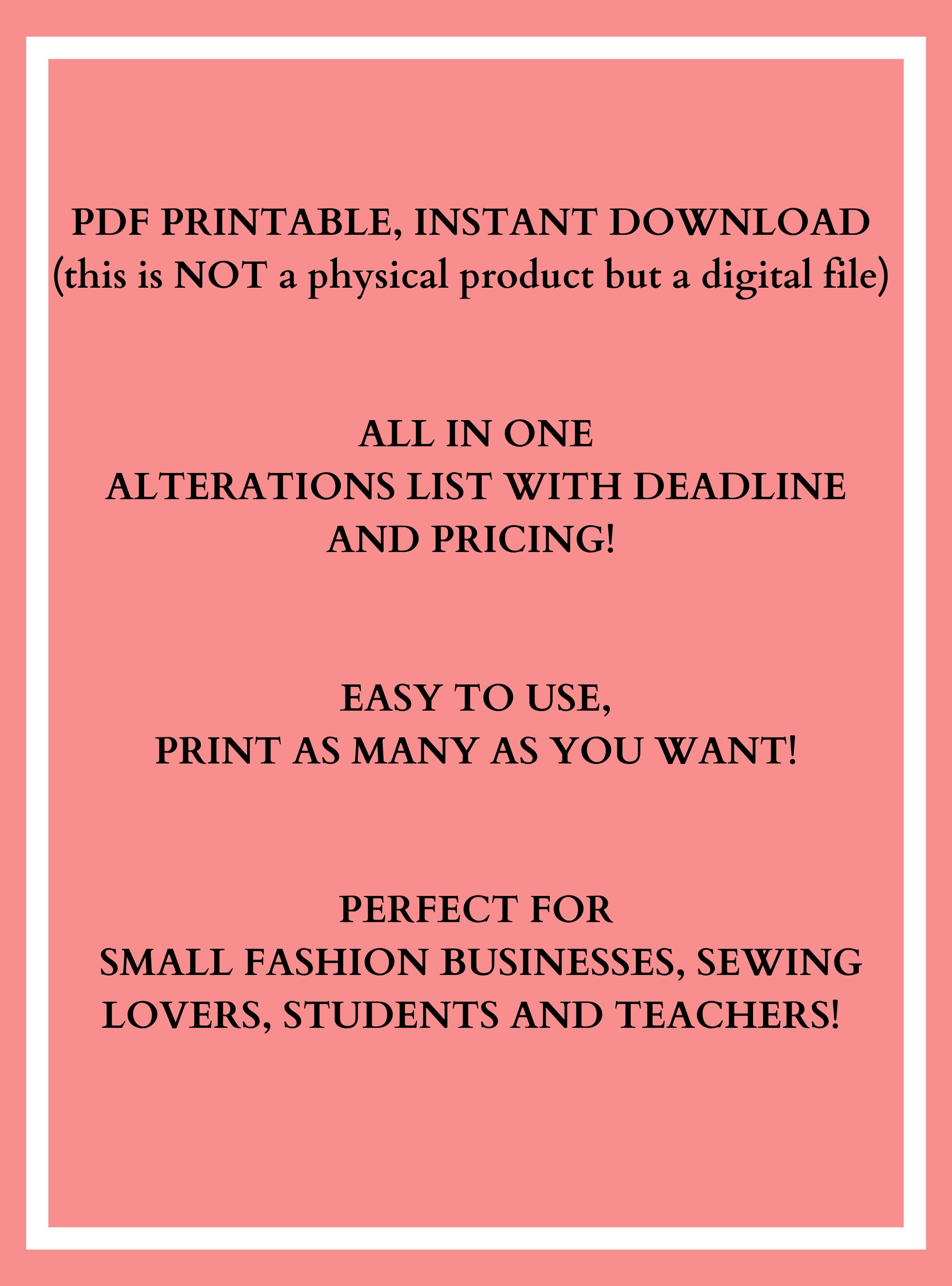 Tailor Alterations Form Printable: Seamstress Business Template (PDF ...