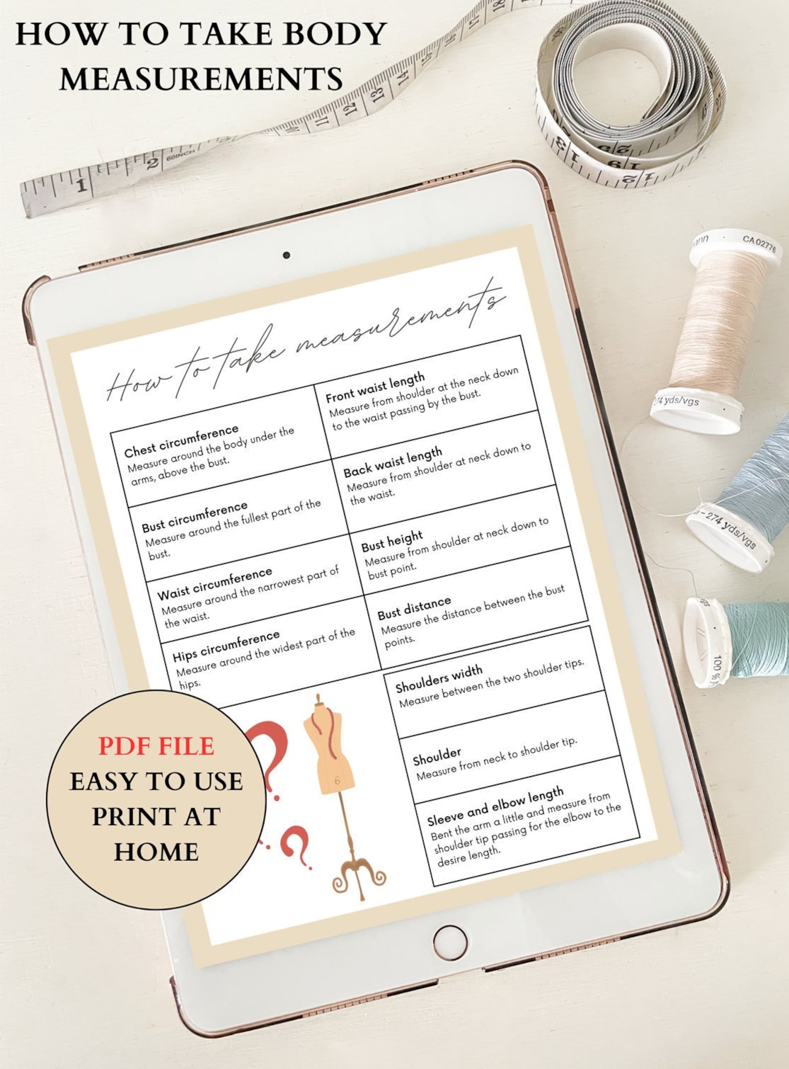 Body Measurements Guide: Sewing Room Printable Template (PDF) - Etsy