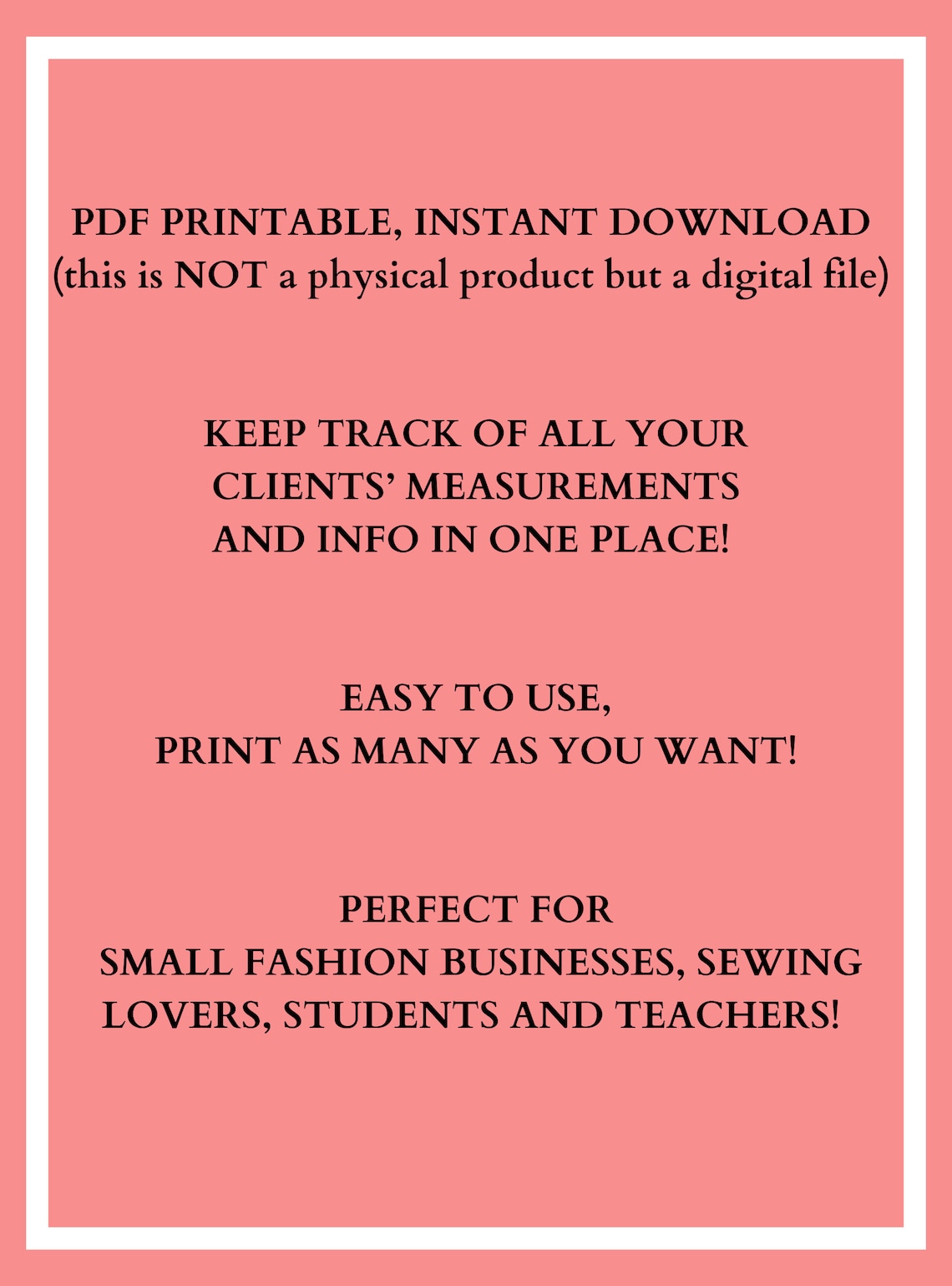 Clients Body Measurements for Sewing Printable Template Sheet for ...