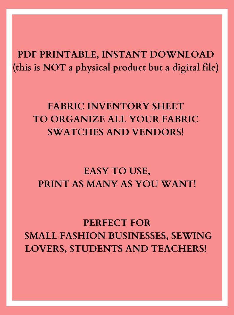 Fabric Swatch Inventory Organizer Printable Sewing Journal Fashion ...