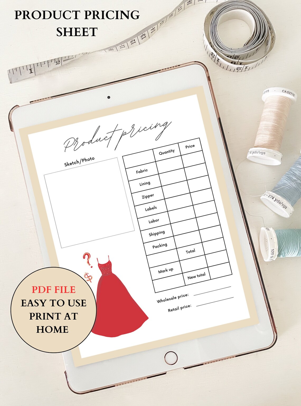 Product Pricing Template Handmade Fashion, Accessories, Printable Sheet ...