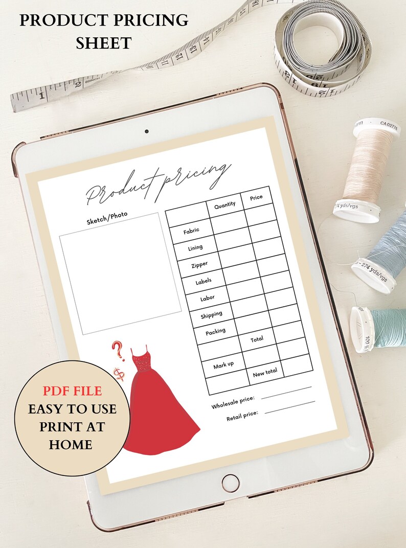 Product Pricing Template Handmade Fashion, Accessories, Printable Sheet ...