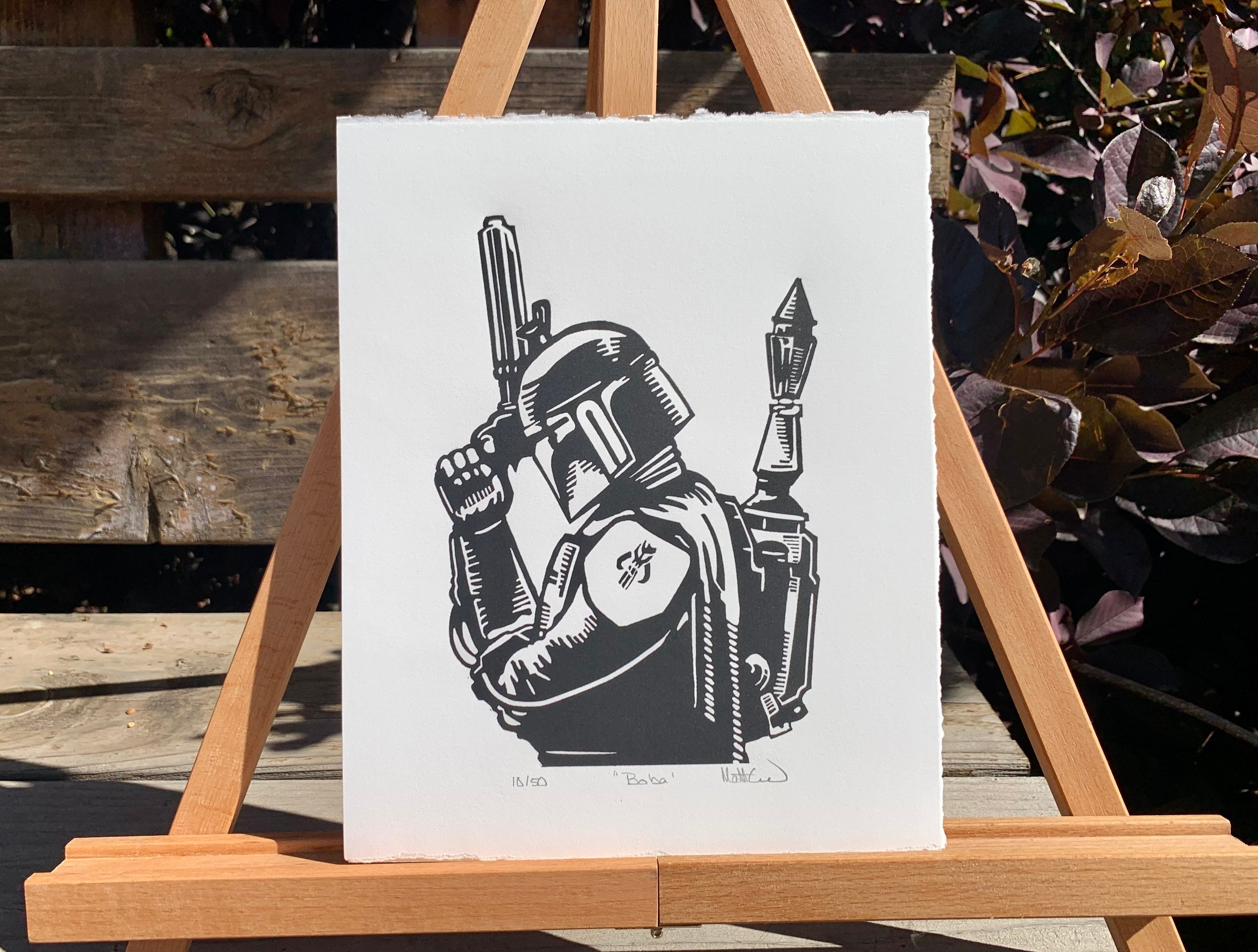 Star Wars BOBA FETT Gift Father Handmade Linocut Print - Etsy