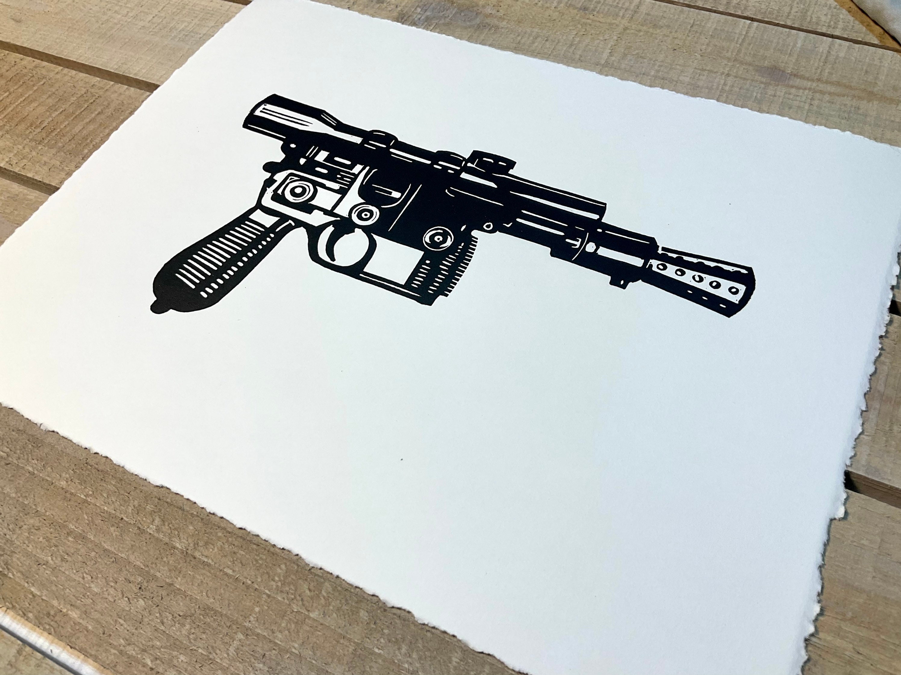 Han Solo's Blaster From Star Wars, Handmade Linocut Print 8x10 Fine Art ...