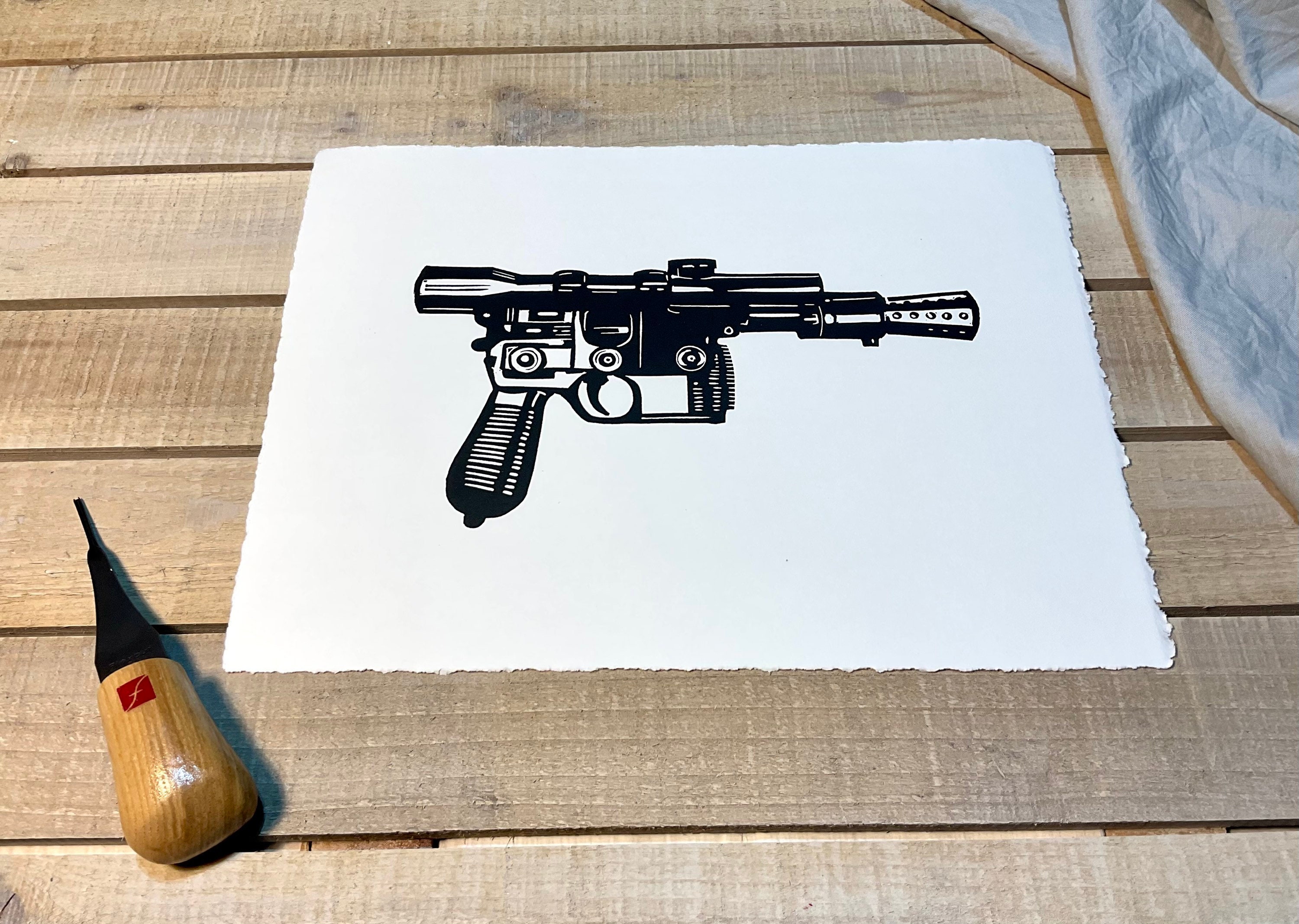 Han Solo's Blaster From Star Wars, Handmade Linocut Print 8x10 Fine Art ...