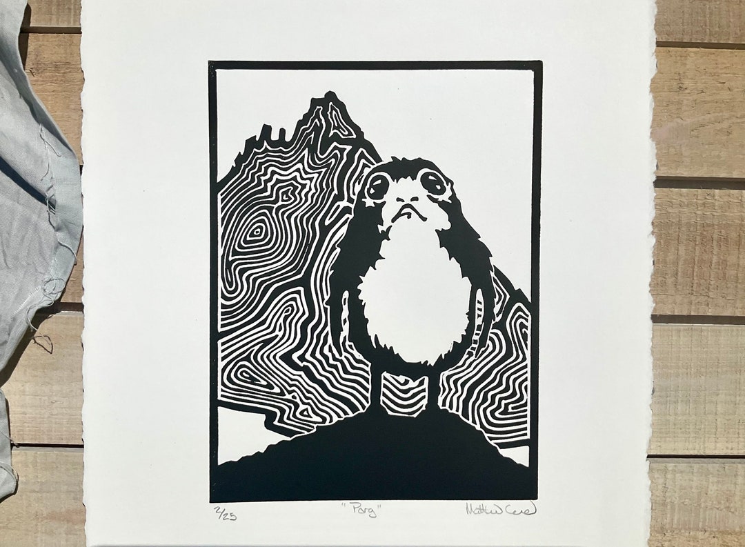 Small Affordable Star Wars Art, PORG, Handmade Linocut Print, 8"x10", Fine Art, Sci-fi Art ...