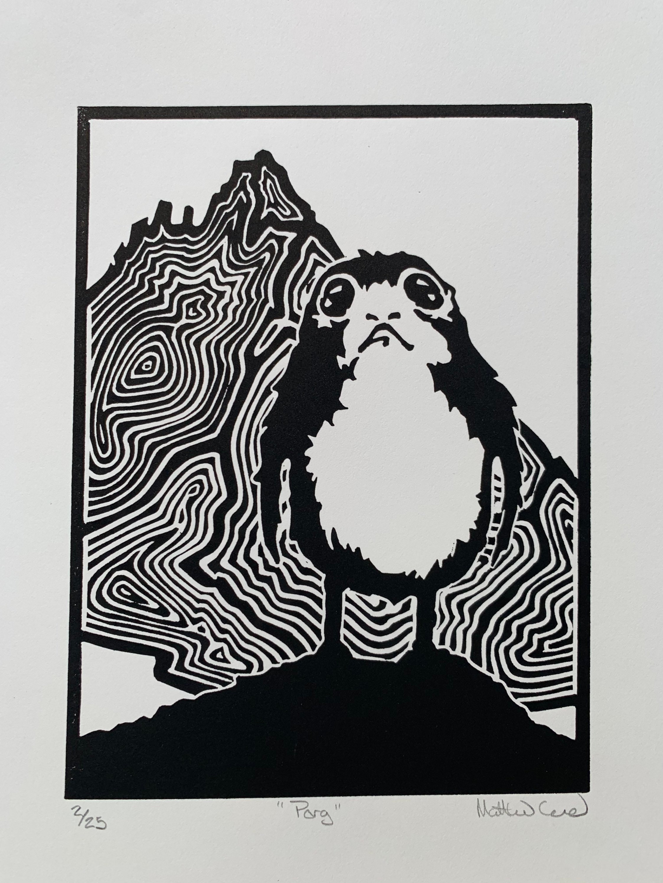 Small Affordable Star Wars Art PORG Handmade Linocut Print - Etsy