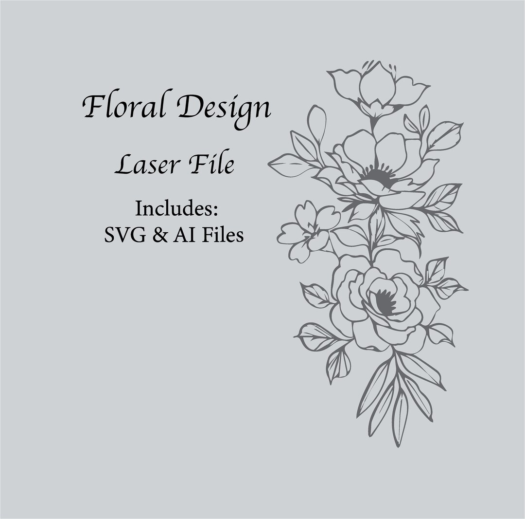 Hand Drawn Florals Bundle, SVG File, Laser Engraved, Personalized ...