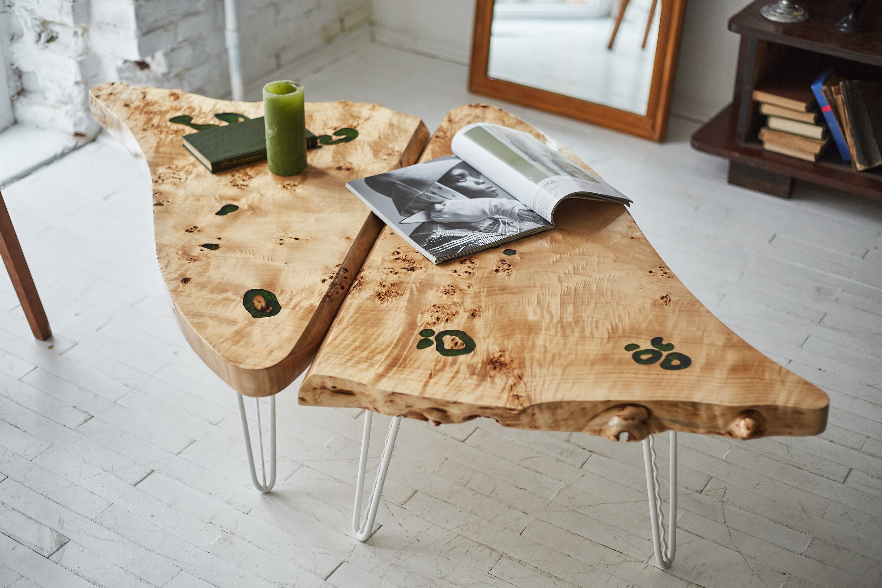 The Double Wood Coffee Table (2 Parts), Live Edge Coffee Table, Rustic ...
