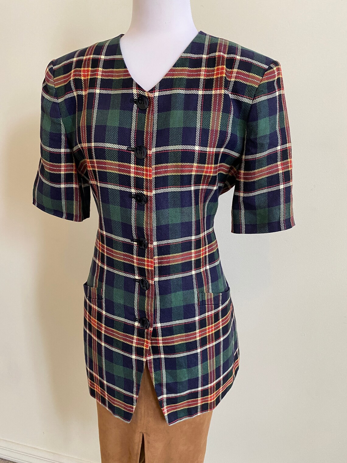 VINTAGE Plaid Shacket Short Sleeve Green Red Black Shoulder - Etsy ...