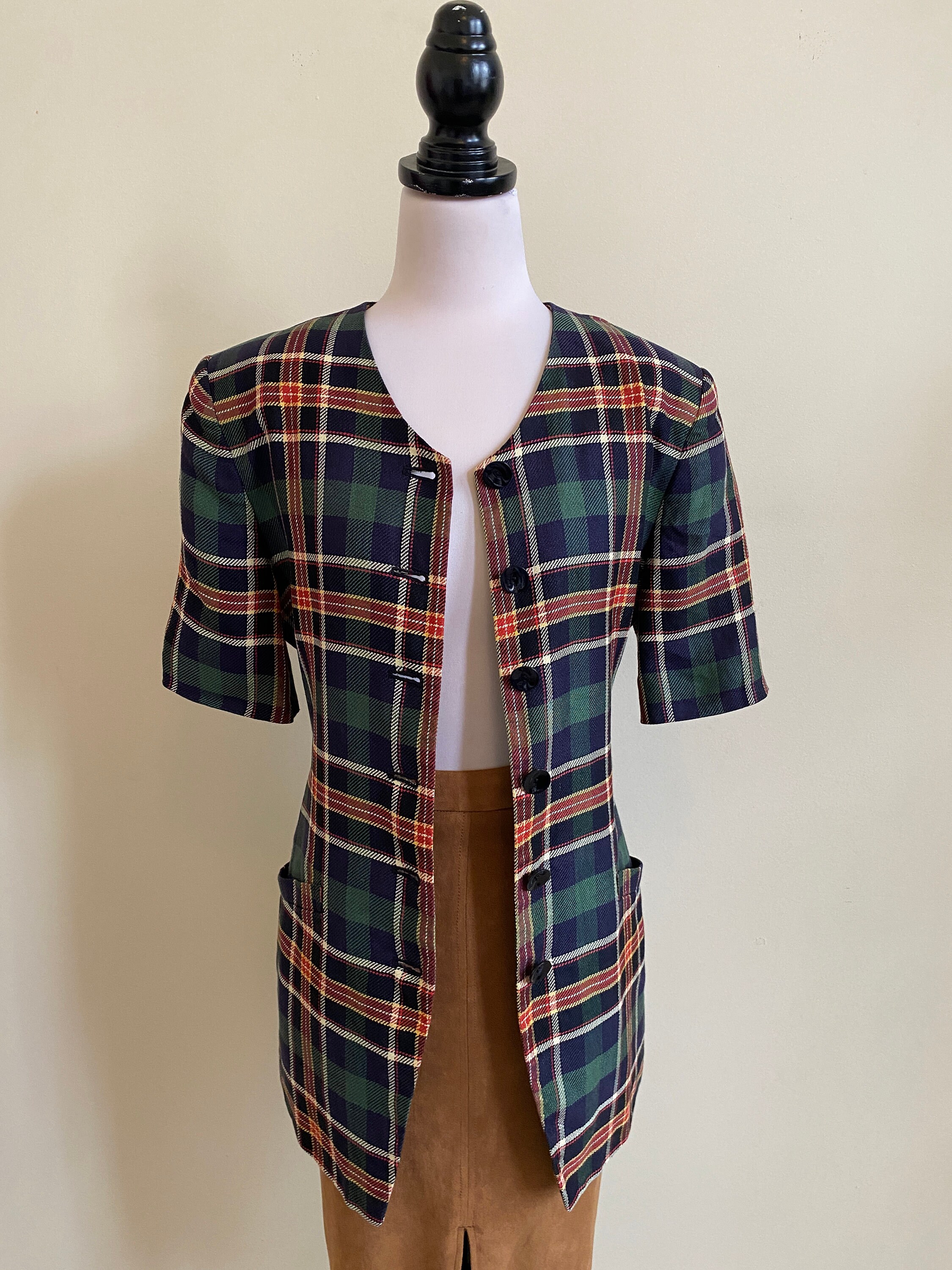 VINTAGE Plaid Shacket Short Sleeve Green Red Black Shoulder - Etsy ...