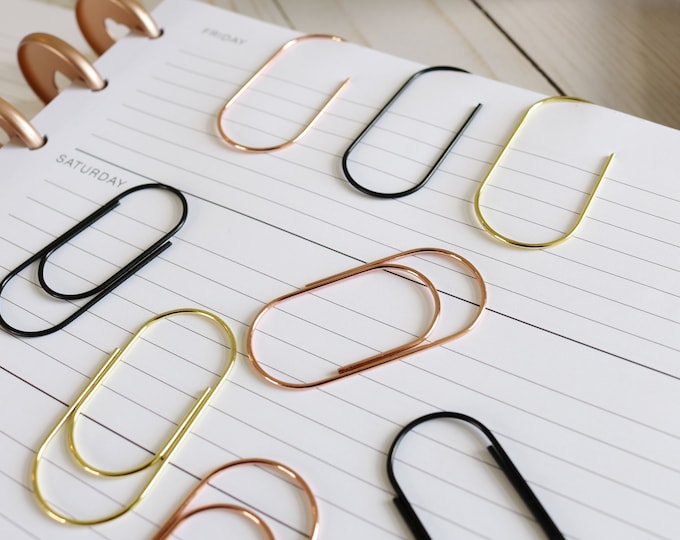 Extra Wide Jumbo Planner Paper Clips Large PAPERCLIP Black Rose Gold ...