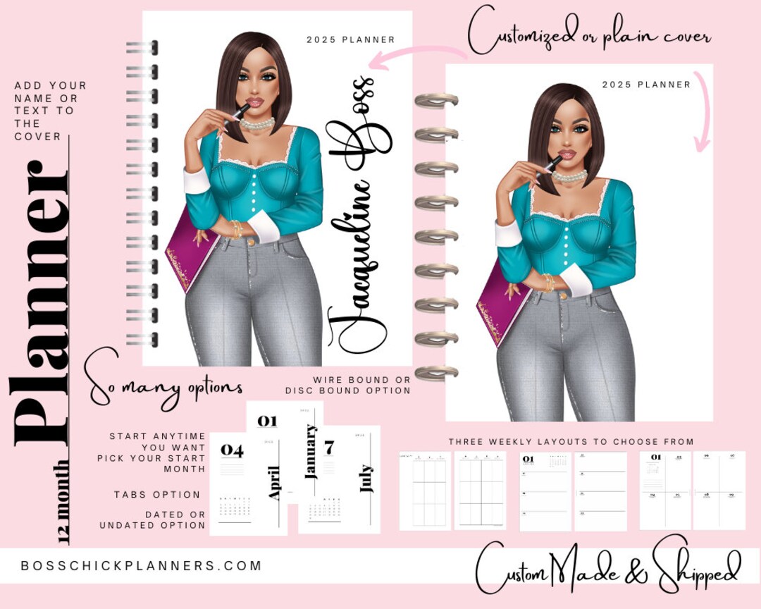 African American Planner Girl Boss - 12 Month Planner - Choose Start ...