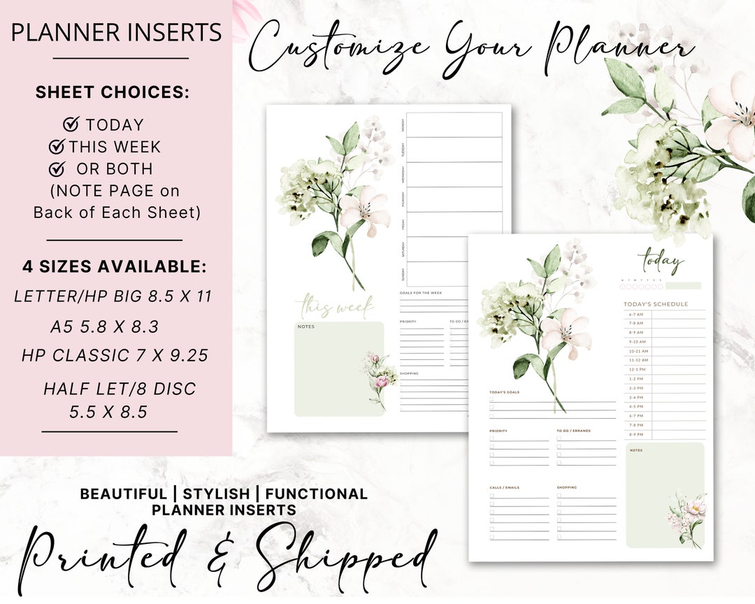 Printed Planner Inserts Floral Theme Weekly Planner Inserts | A5 | HP ...