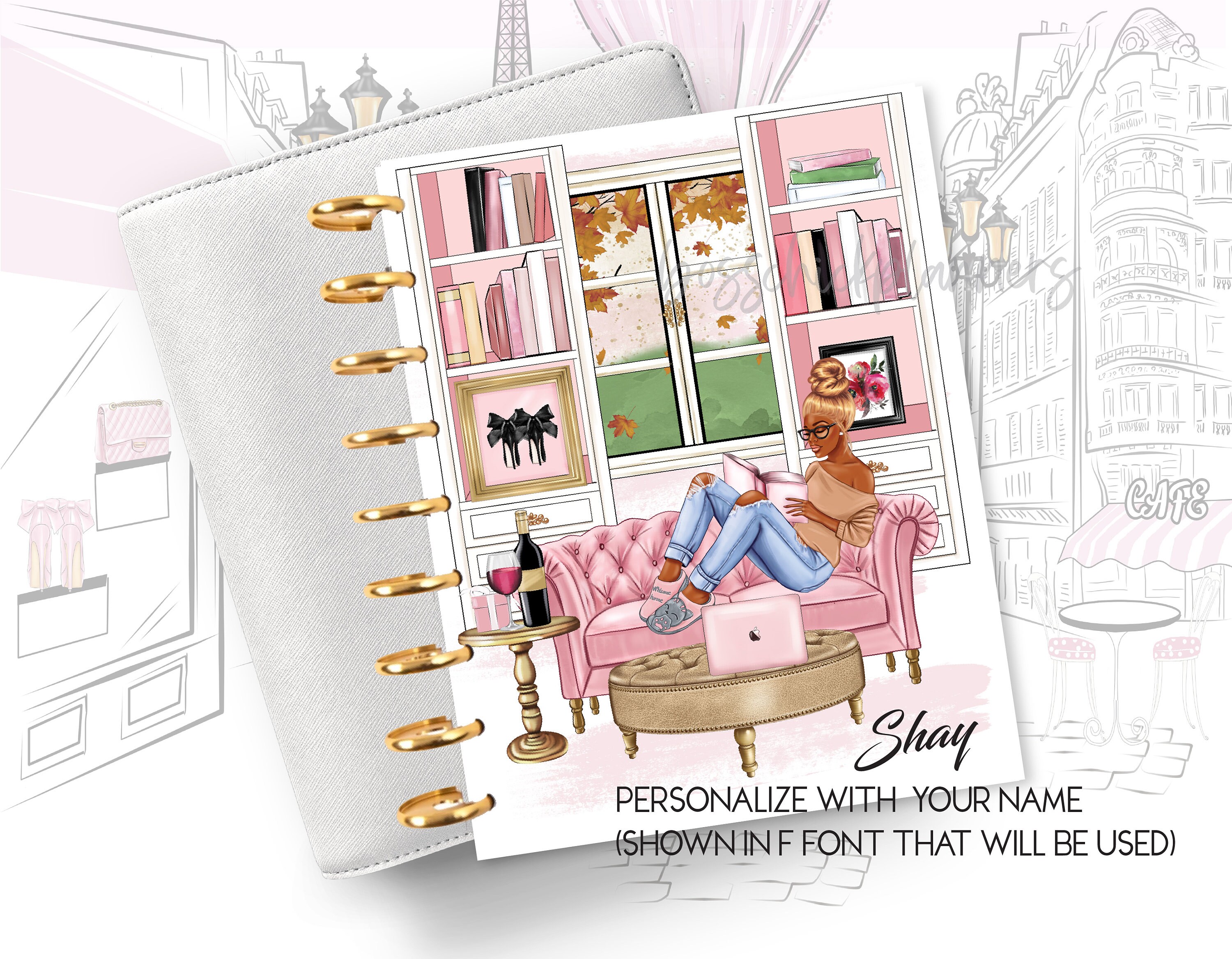 Reading Women Planner Dashboard Covers, Personalized Cover, Happy ...