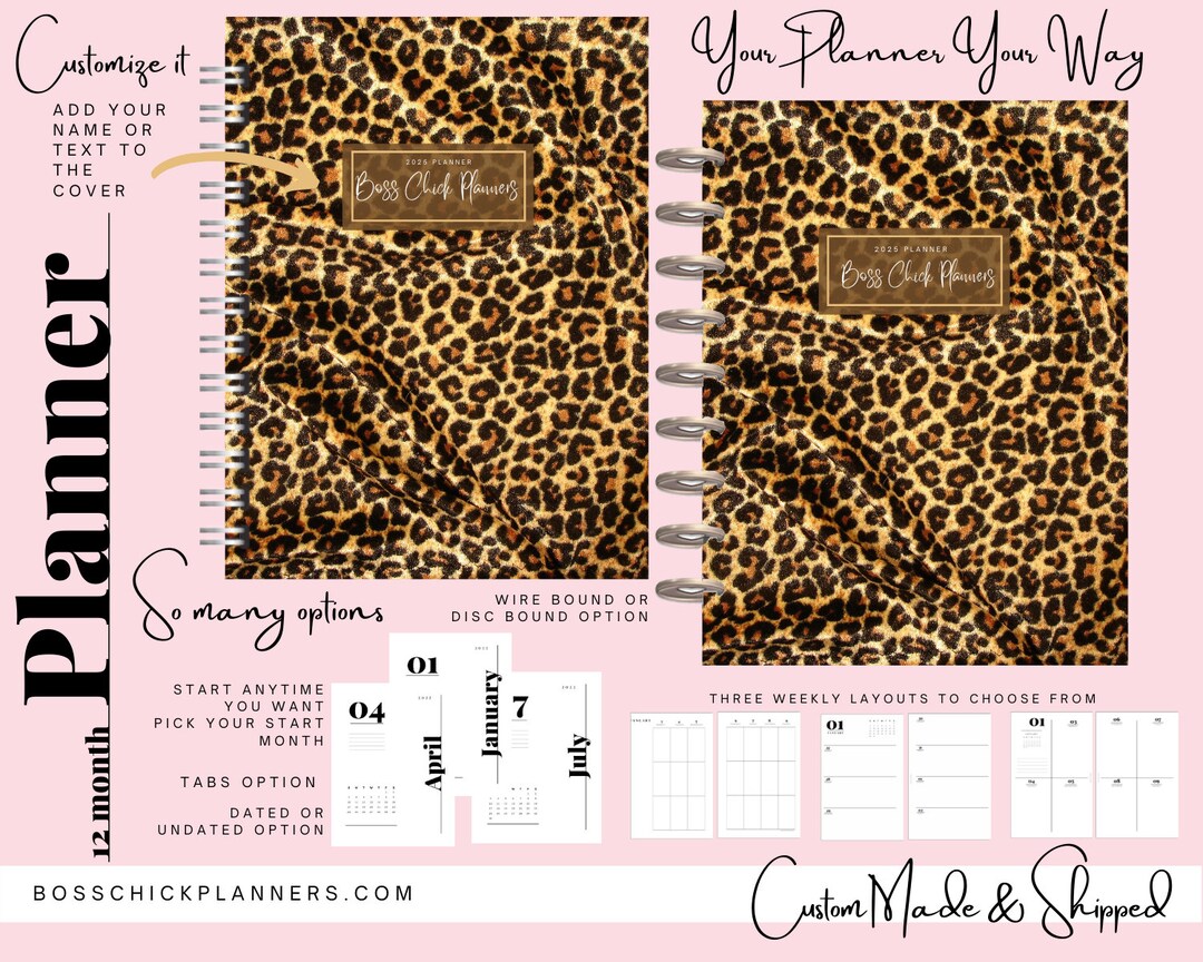 Leopard Print 12 Month Planner - Choose Start Month, Disc/wire Binding ...