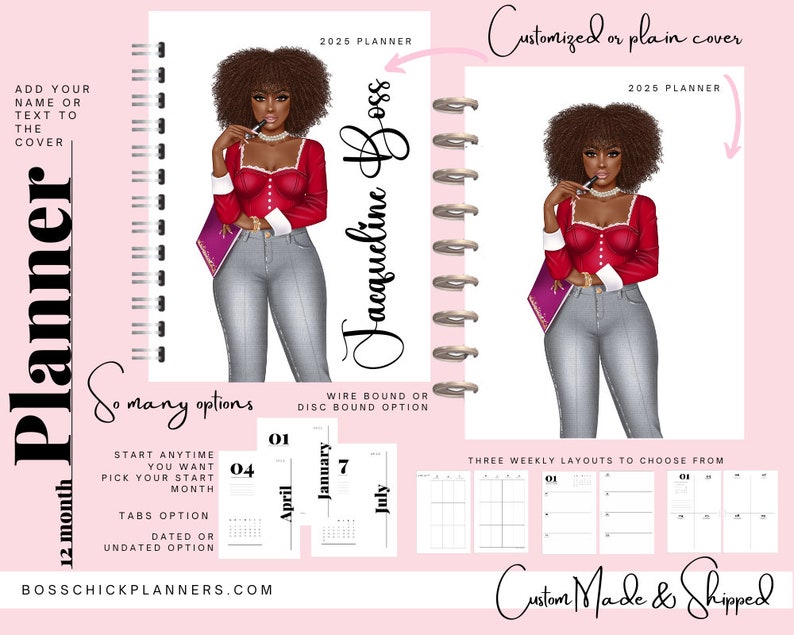 African American Planner Girl Boss 12 Month Planner Choose - Etsy