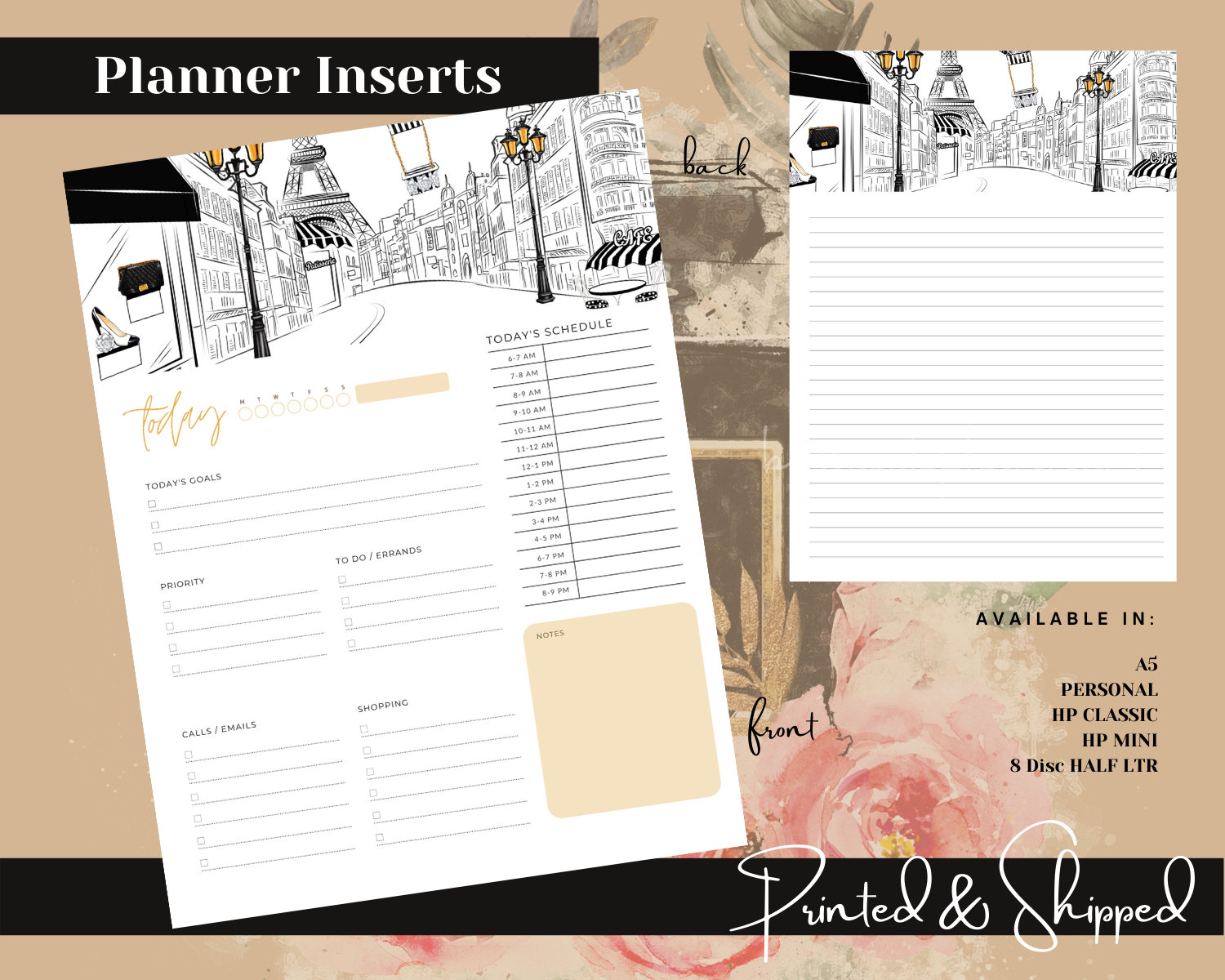 Printed Planner Inserts Paris Theme Daily Planner Inserts for - Etsy