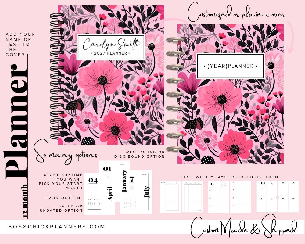 Watercolor Flowers 12 Month Planner - Choose Start Month, Disc/wire ...