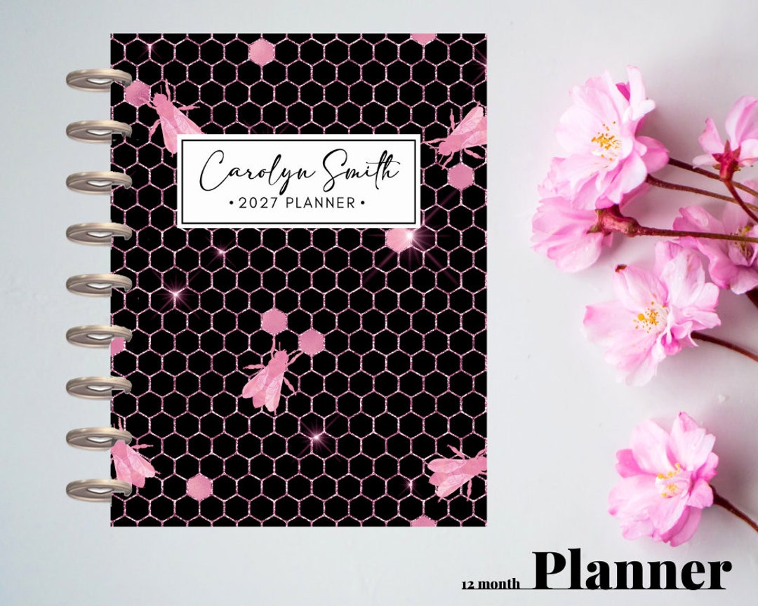Pink Bees 12 Month Planner - Choose Start Month, Disc/wire Binding, and ...