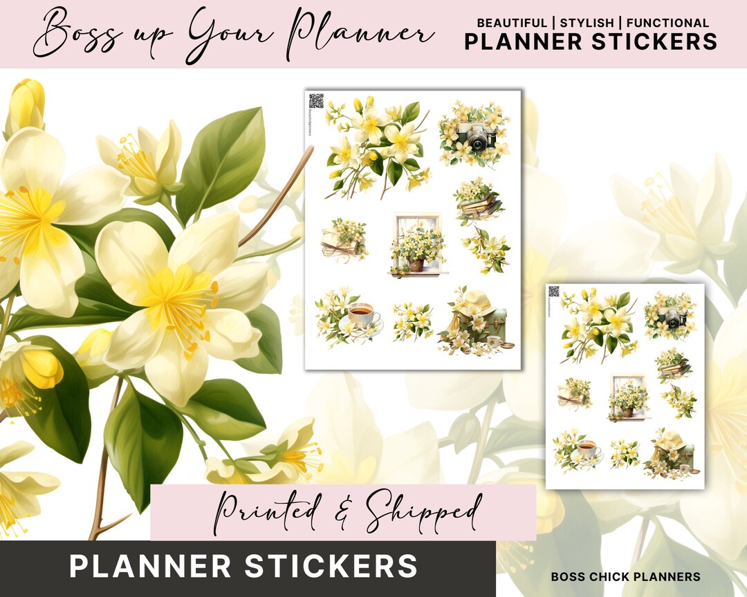 Flower Planner Stickers Sheet | Yellow Flowers Planner Stickers for ...