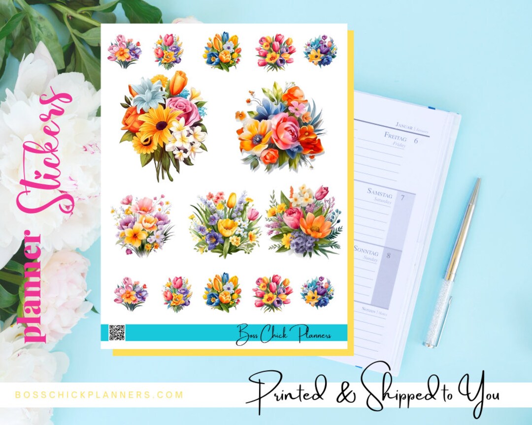 Flower Bouquets Sticker Sheet. Flower Themed Planner Stickers for ...