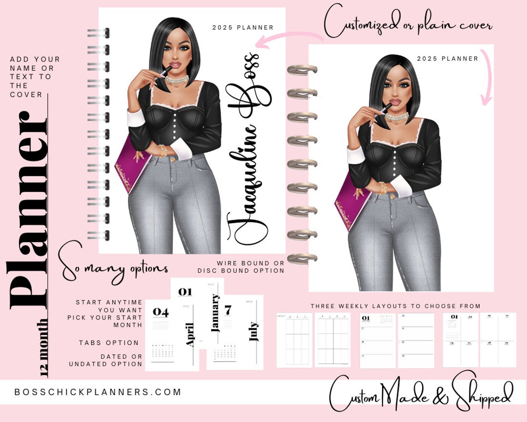 African American Planner Girl Boss 12 Month Planner Choose Start Month ...