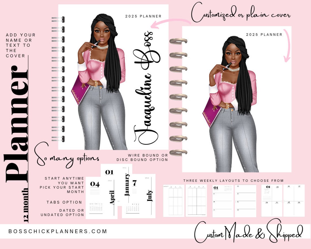 African American Planner Girl Boss - 12 Month Planner - Choose Start ...