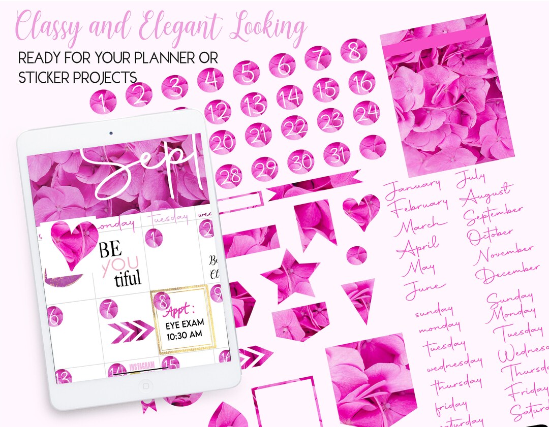 The Pink Floral Planner Essentials Collection Digital Stickers ...
