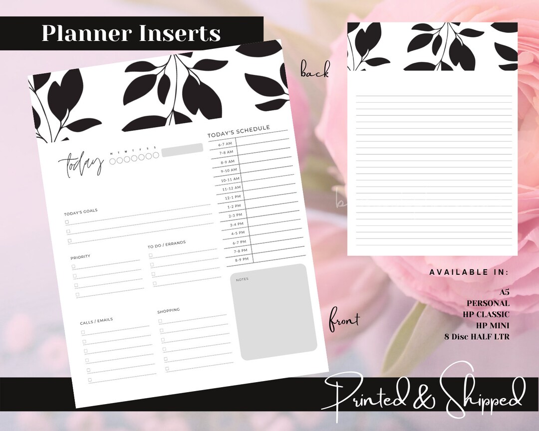 Printed Planner Inserts, Floral Inspired Daily Planner Inserts for A5 ...