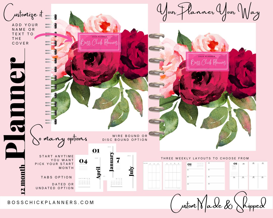 Watercolor Flowers 12 Month Planner - Choose Start Month, Disc/wire ...