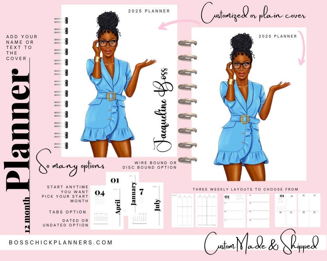 African American Planner Girl Boss - 12 Month Planner - Choose Start ...