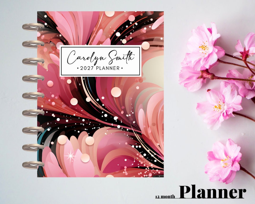 Pink Abstract Art 12 Month Planner - Choose Start Month, Disc or Wire ...