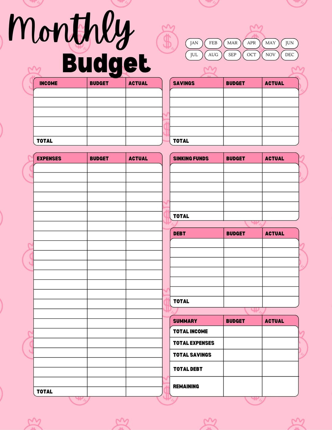 Monthly Budget Planner - Etsy