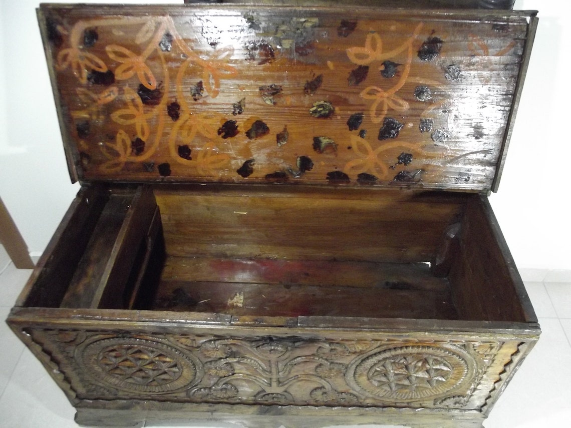 Cofre tallado de madera vintage 371 cofre de novia de - Etsy España